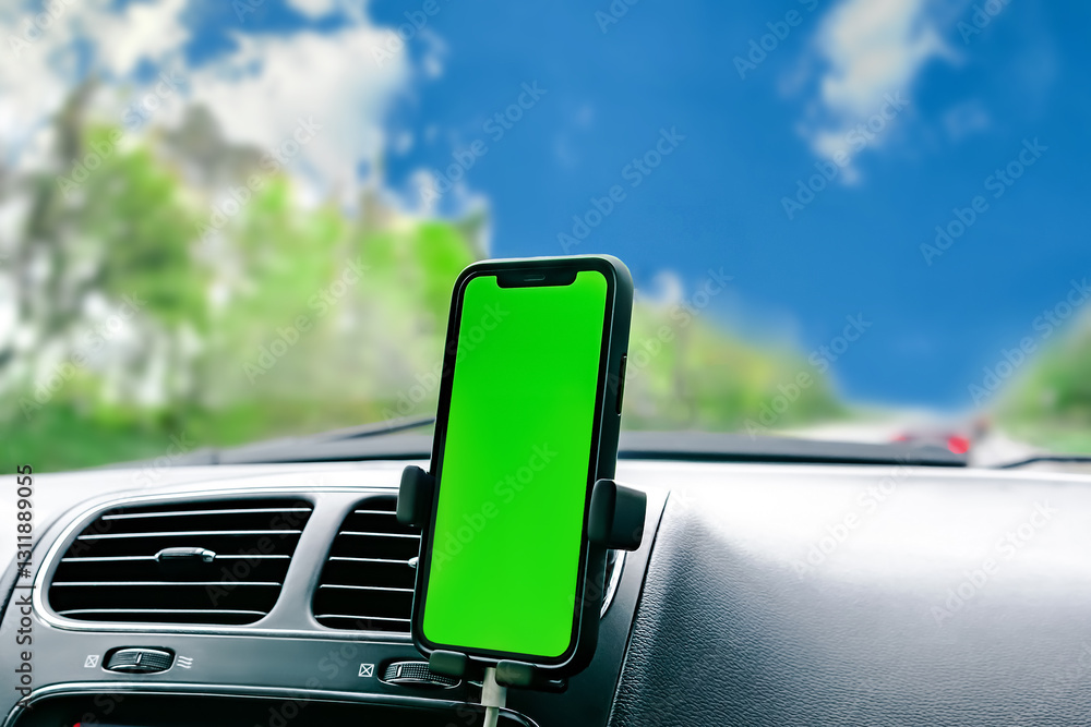 Maps application with GPS navigation on mobile smartphone green screen ...