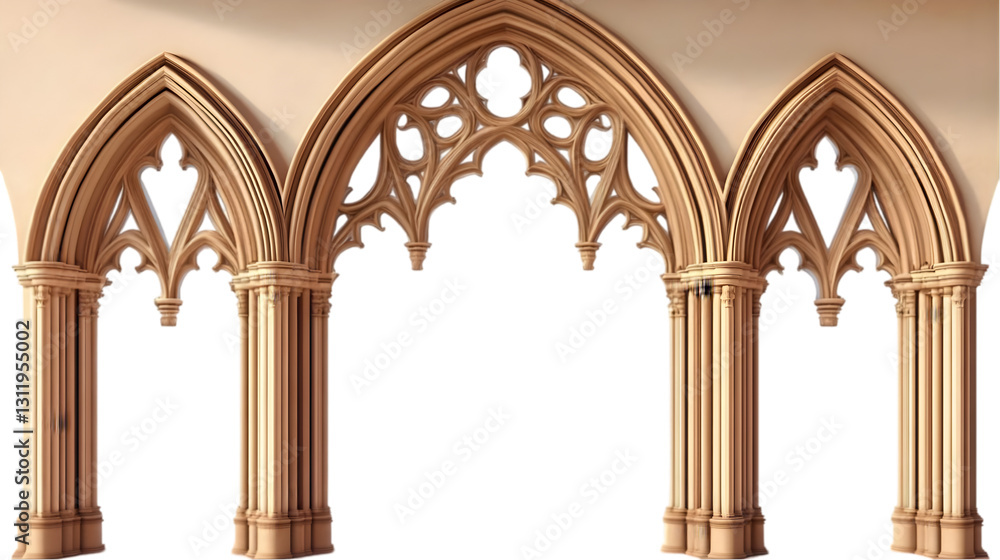 Gothic Archways Columns Isolated White Background, Elegant ...