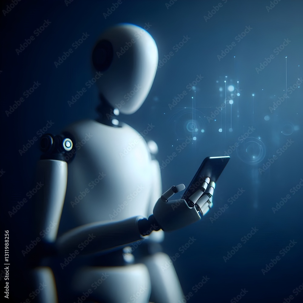 Futuristic humanoid robot in metallic joints. Ai technology, and the ...