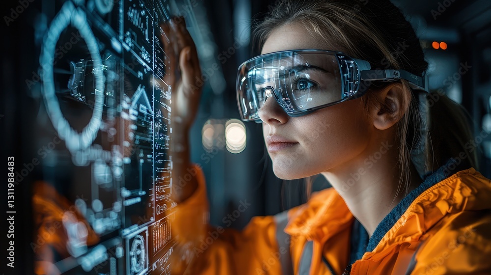 Airplane safety inspection team using augmented reality smart glasses ...