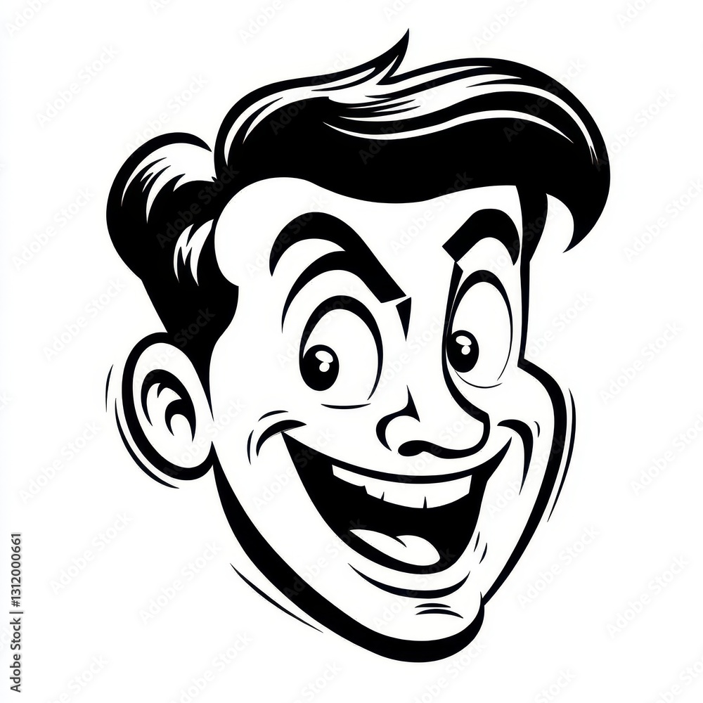 Humorous Retro Cartoon Character Face Set in Black and White Vintage ...