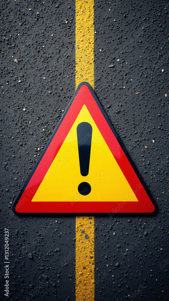High-Resolution Triangular Road Sign with Exclamation Mark on Textured ...