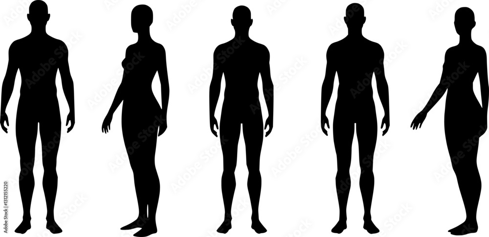 Man and woman human body silhouette, outline figure, patient front view ...