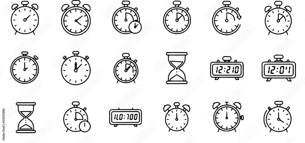Time and clock icons set, stopwatch, timer, time management concept ...