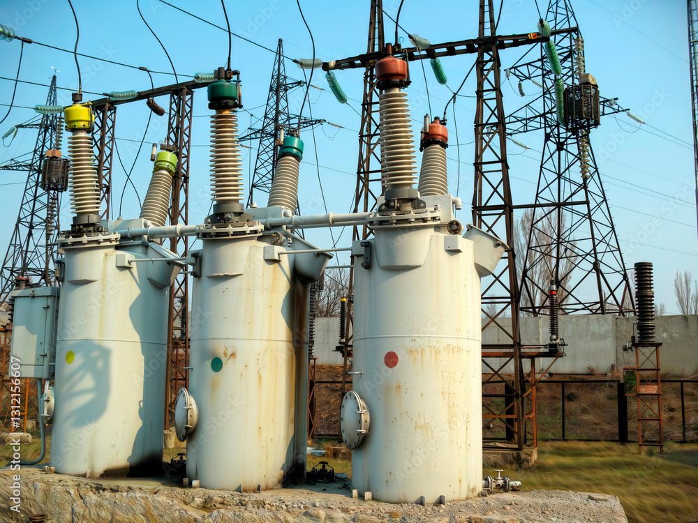 Dead tank oil circuit breaker, transmission line supports 110 kV - old ...
