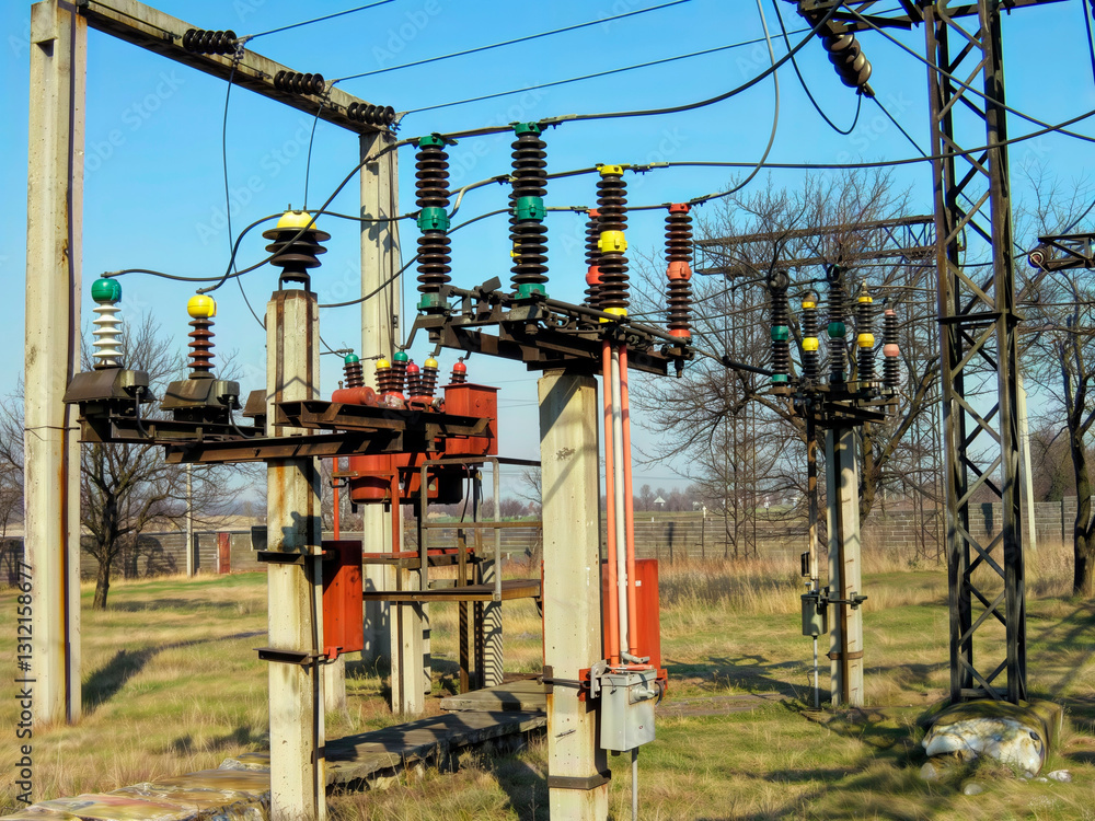 35 kV disconnectors, current transformers - old electrical equipment of ...