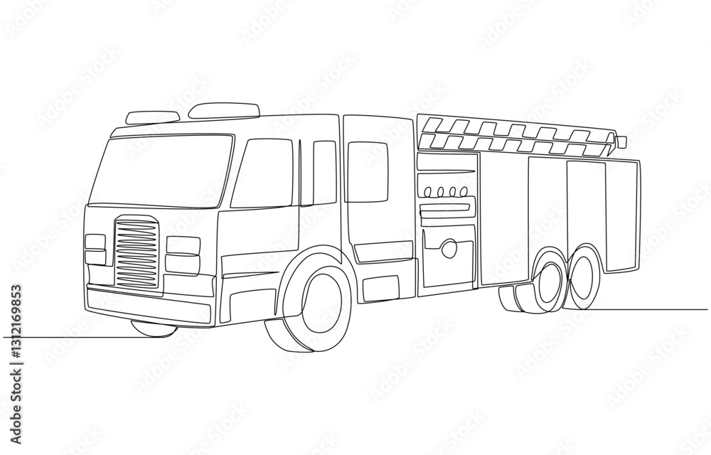 Continuous one line drawing of ladder fire truck, emergency fire ...