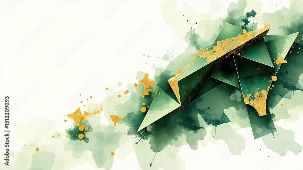 Abstract Emerald Green Gold Watercolor Geometric Shapes Background ...