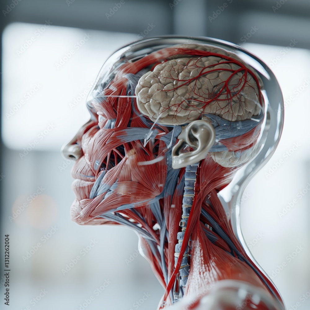 Human head illustration featuring red and blue veins for educational ...