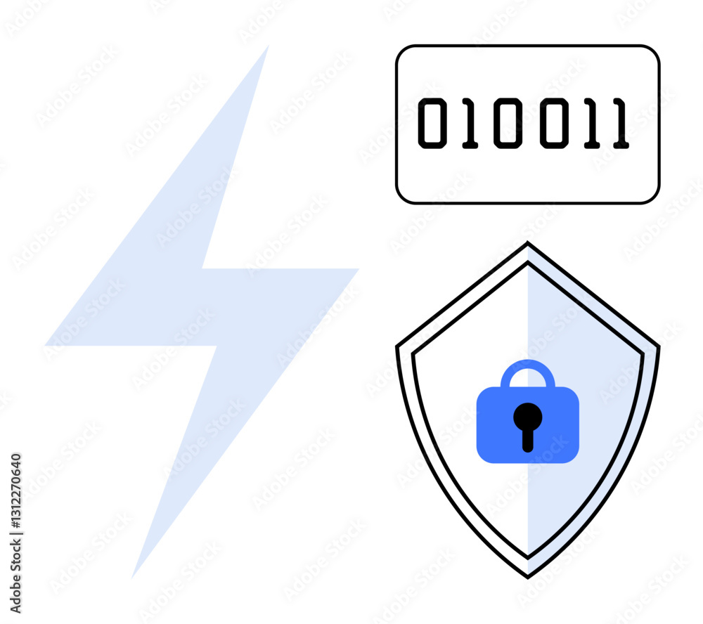 Shield with padlock representing security, binary code highlighting ...
