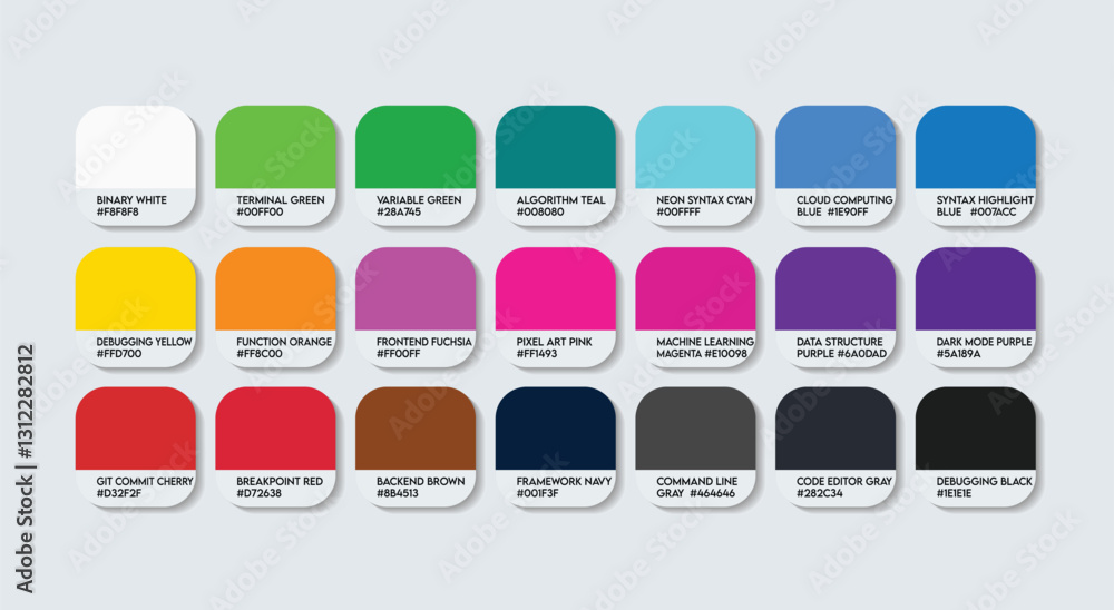Software Developer Color Guide Palette with Color Names. Catalog Sample ...