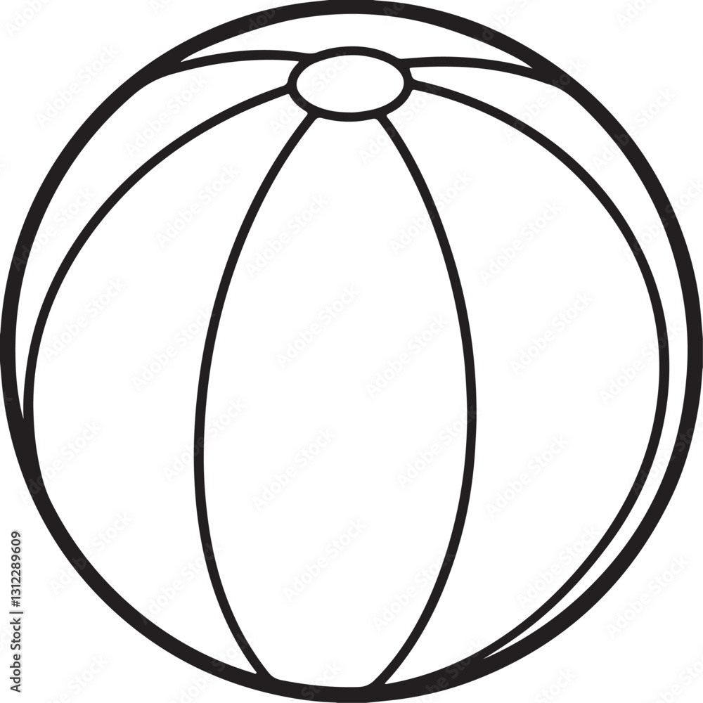 beach ball line art, black outline, vector and illustration, coloring ...
