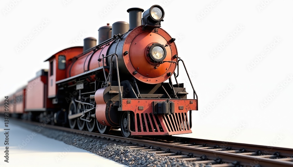Classic red historic locomotive train on railroad isolated on ...