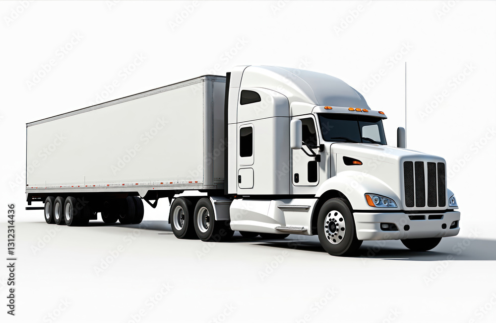 Image of white semi truck with trailer. Commercial vehicle for cargo ...