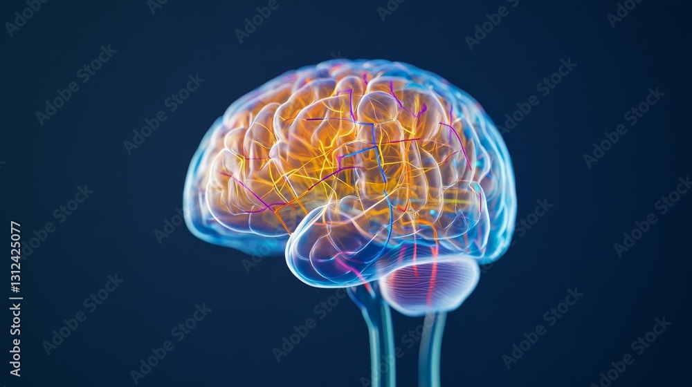 Translucent Brain 3D Render of Neural Pathways, Neuroanatomy, Brain ...