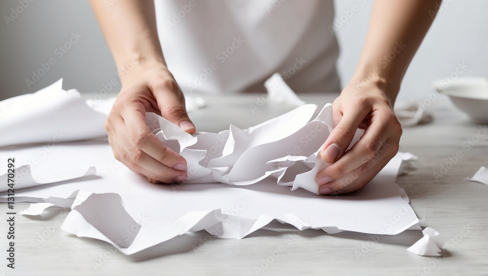 Hands Tearing a Sheet of White A4 Paper in a Moment of Action Stock ...