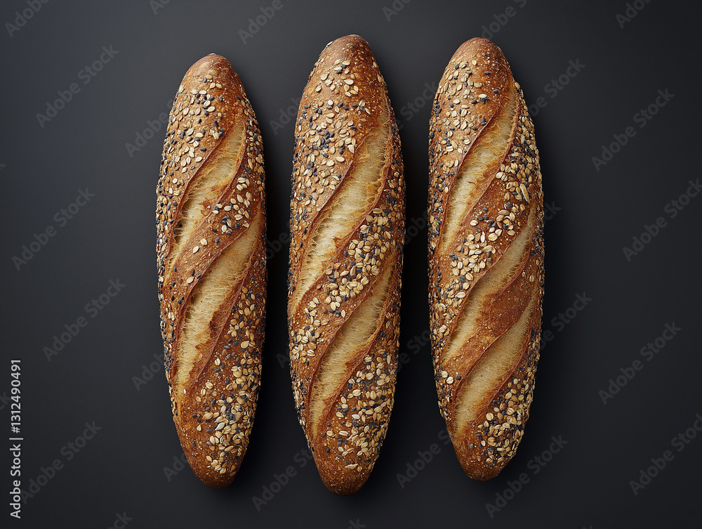 multigrain baguette with rye and seeds. This image is minimalistic and ...