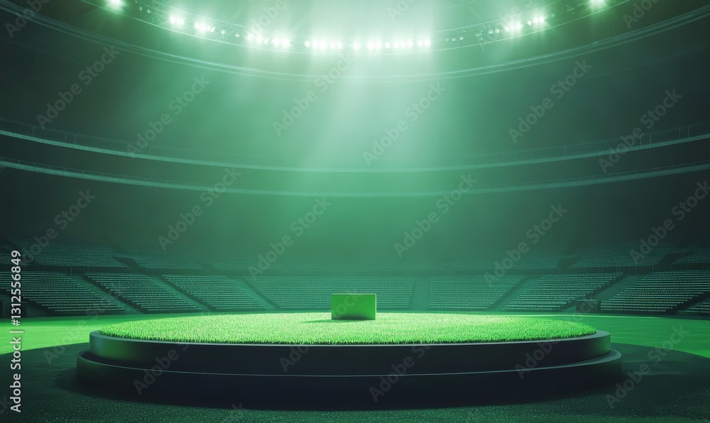 podium in the center of a stadium, surrounded by rows of empty seats ...