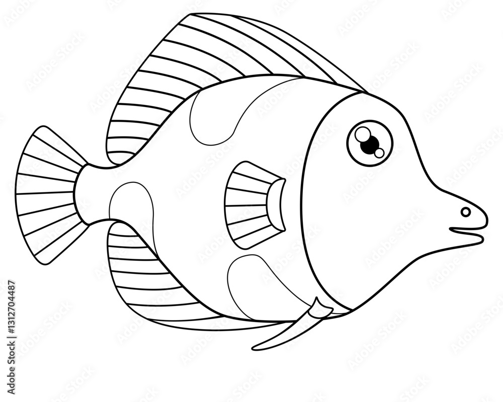 Cute tropical fish with spots, - a pattern for coloring. Vector, linear ...