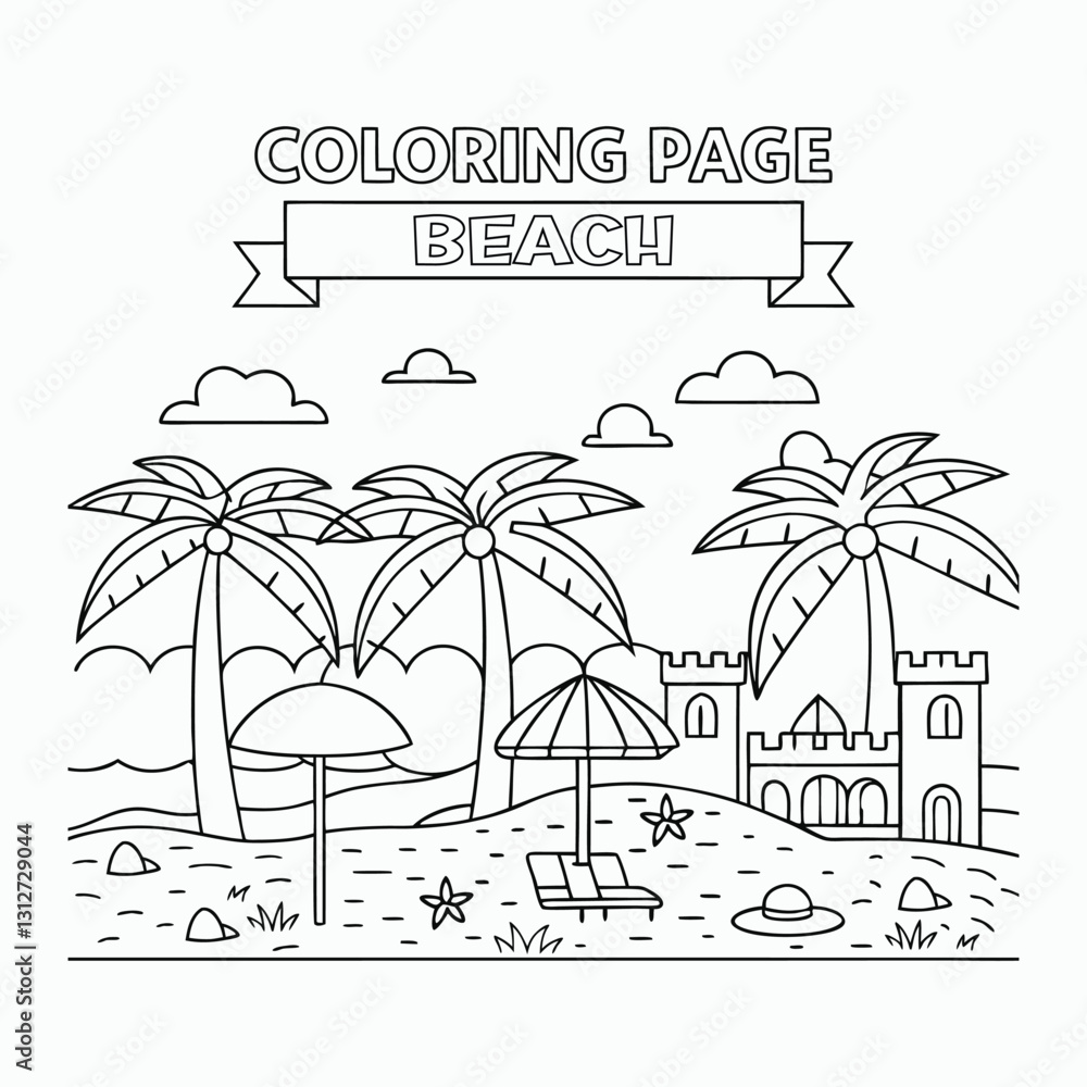 beach outline kids coloring book page line art drawing Vector Stock ...