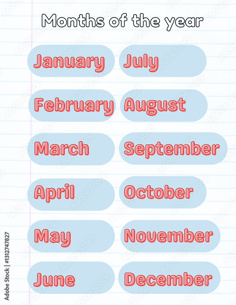 Colorful and engaging months of the year chart designed to help ...