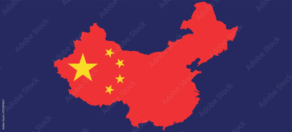 China flag in country shape. Chinese national symbol with red ...