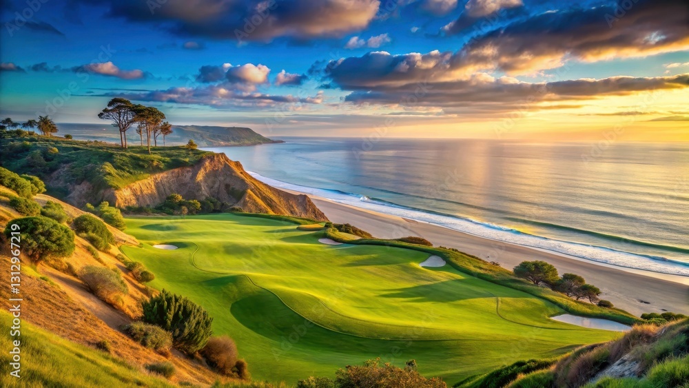 Tranquil morning scene at Torrey Pines Golf Course, with a stunning ...