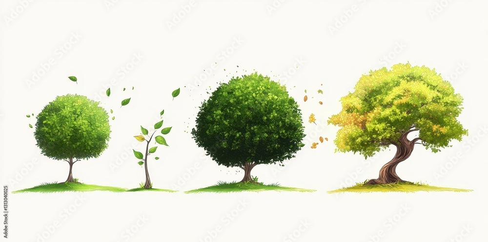 Illustrated trees showcasing different stages of growth in sequence ...
