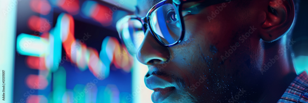 Foto de Stock AI cyber security threat concept, black african american man analysing artificial ...