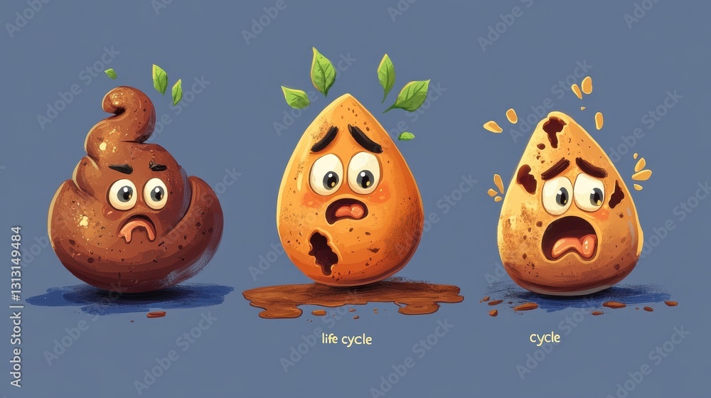 Cartoon illustrations depicting a life cycle from poop to seed Stock ...