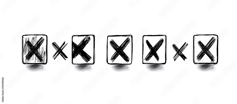 Black ink wrong signs on white bg Black paint brush stroke crosses ...