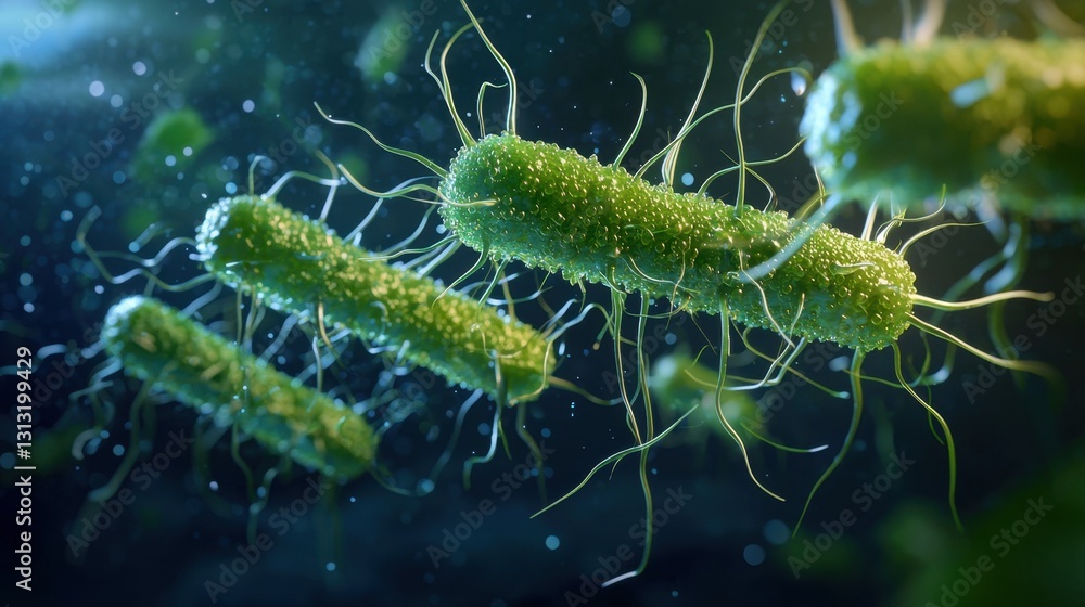 Futuristic 3D medical illustration of Helicobacter pylori bacteria ...