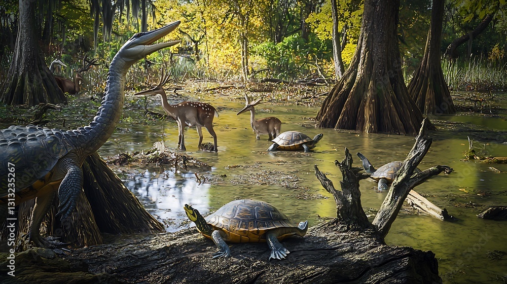 ภาพประกอบ Stock Prehistoric inspired Jurassic swamp where Siberian ...