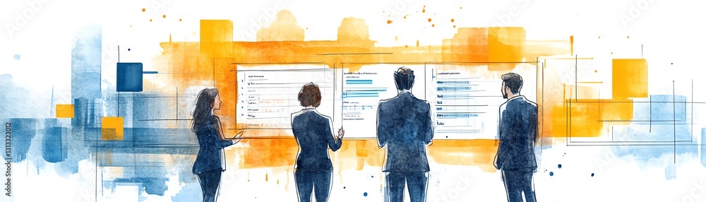 Minimalist watercolor business whiteboard clipart displaying agile ...