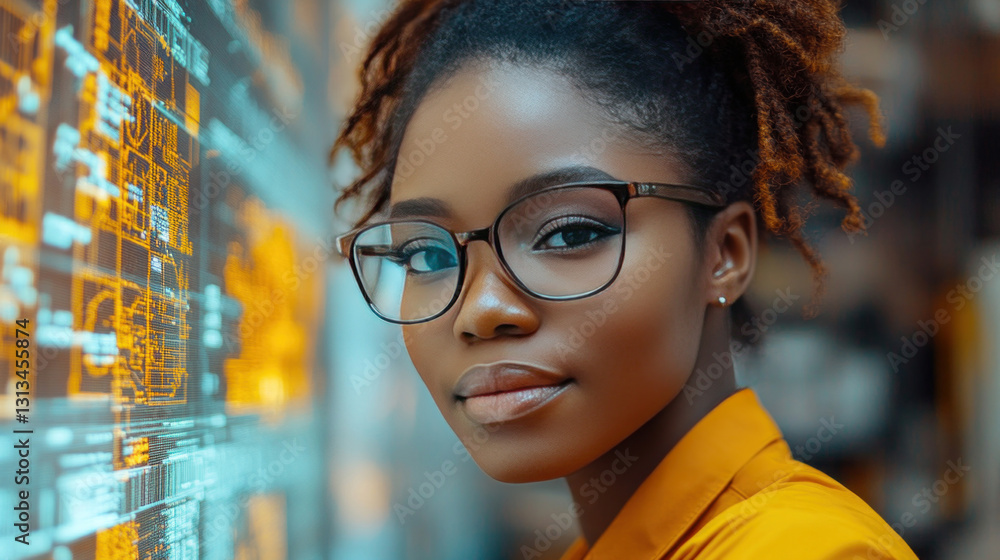 Black civil engineers analyzing AI-powered construction blueprints ...