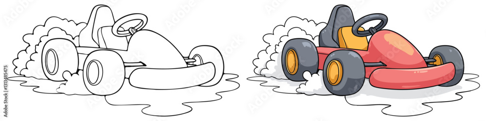 Race Car Go-kart Isolated Line Art Vector Outline Illustration Black ...