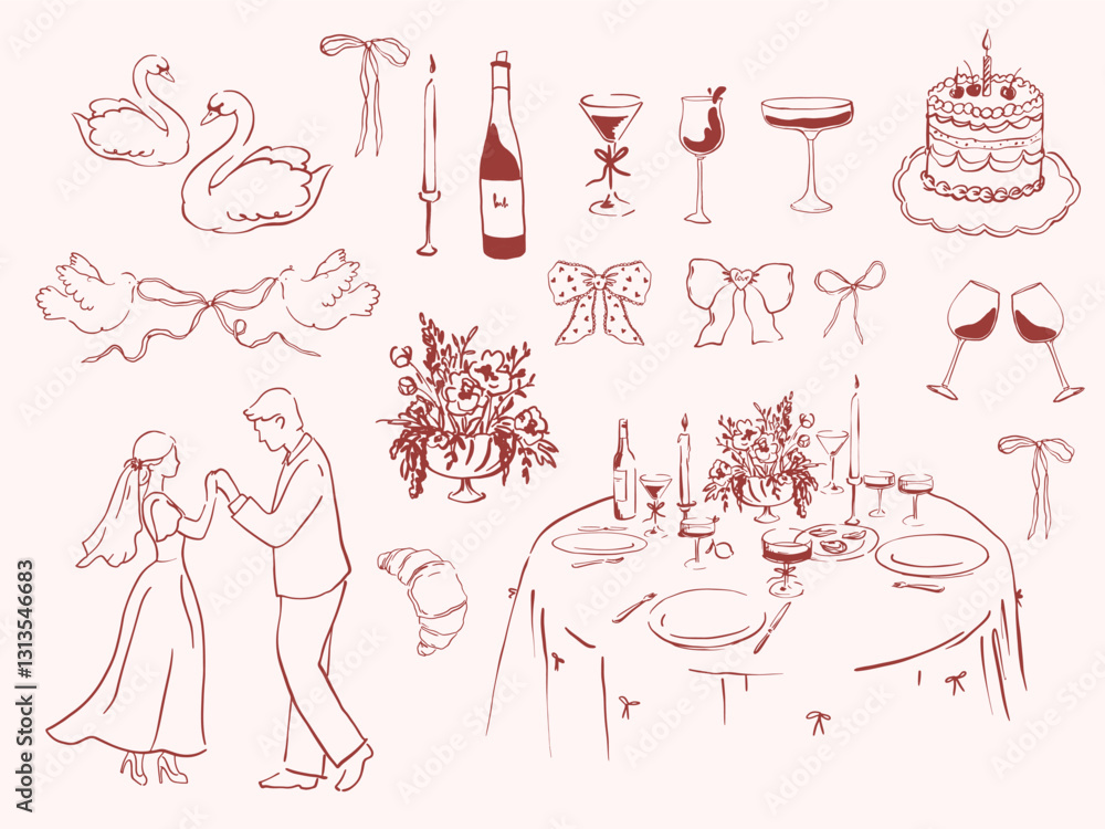 Marriage Ceremony Celebration, Hand drawn love illustration. Festive ...