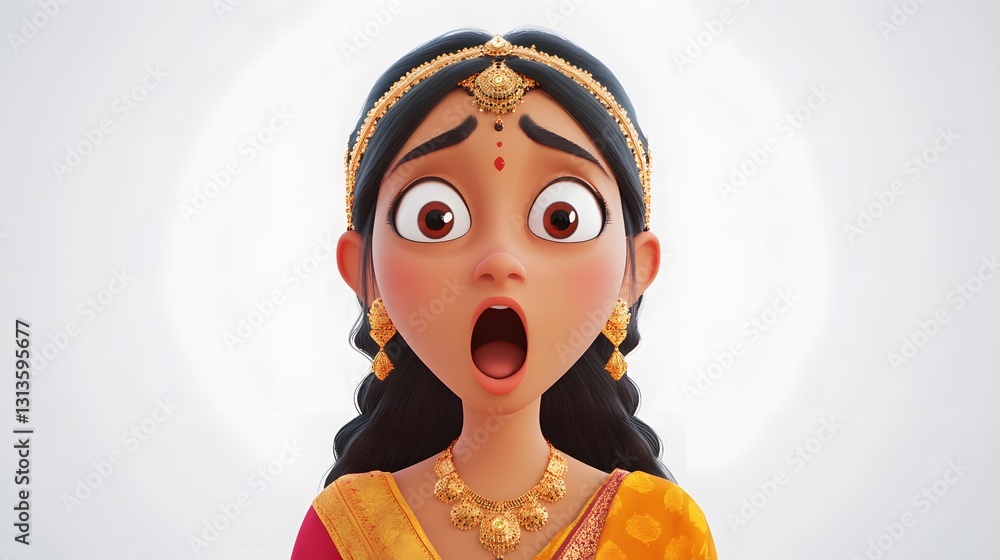 Surprised shocked scared Indian cartoon character young woman in ...