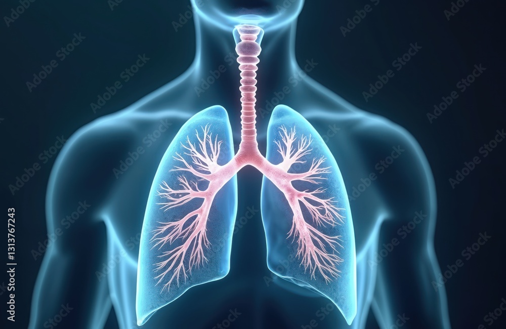 Human lungs anatomy with trachea against blue background. Illustration ...