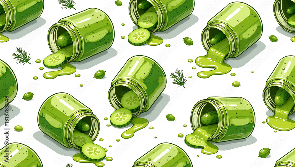 Tangy Pickles in Jars - A seamless pattern of pickle slices spilling ...