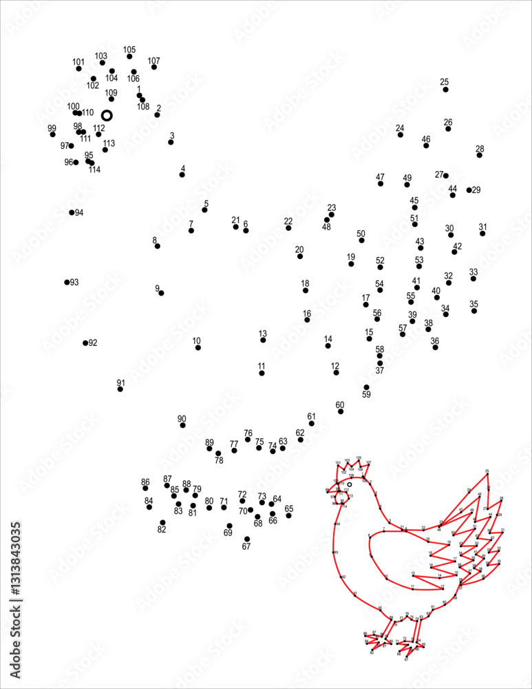 Connect the dots puzzle, chicken dot to dot worksheet. Stock Vector ...