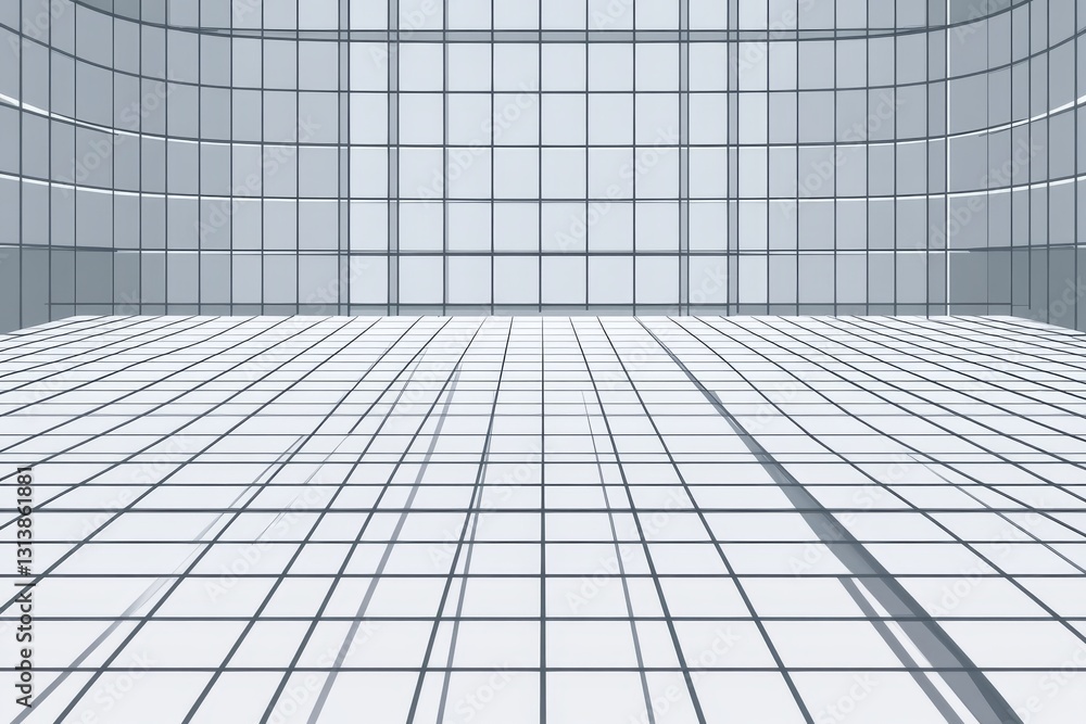 In a perspective view background, a 3D grid model for interior design ...