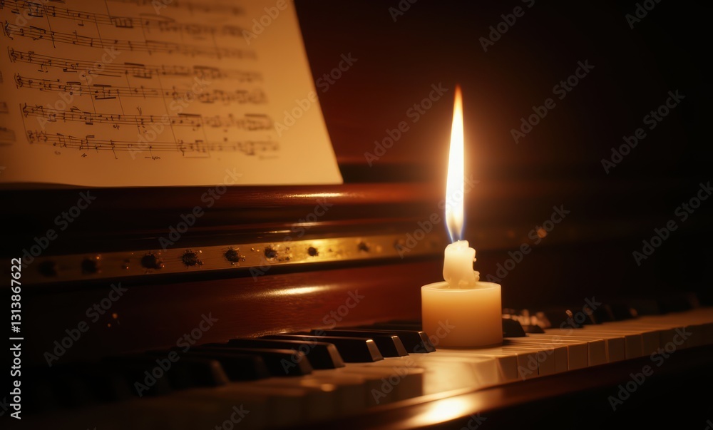 Candlelight on a piano’s keys Stock Illustration | Adobe Stock