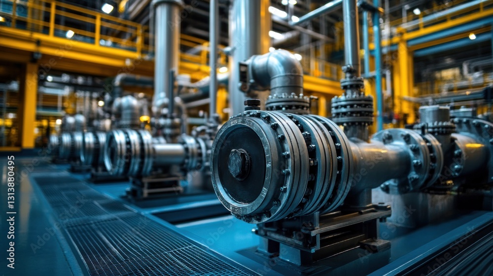 Detailed view of heavy-duty pumps and compressors surrounded by a ...