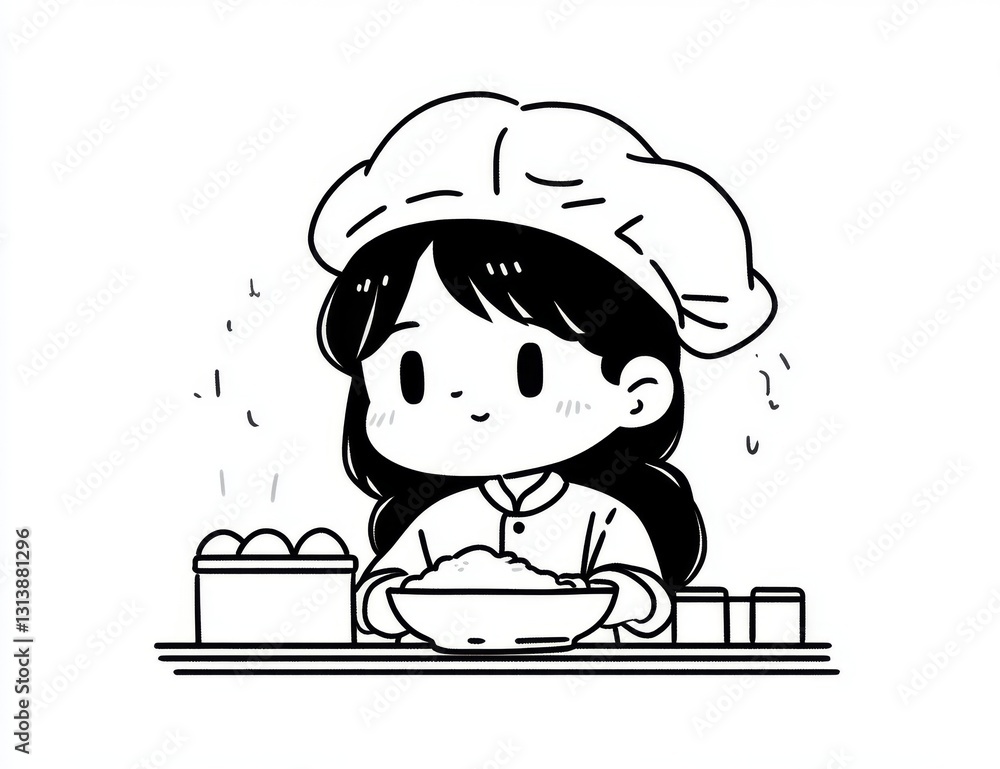 simple girl chef coloring page for kids, designed for printing on ...