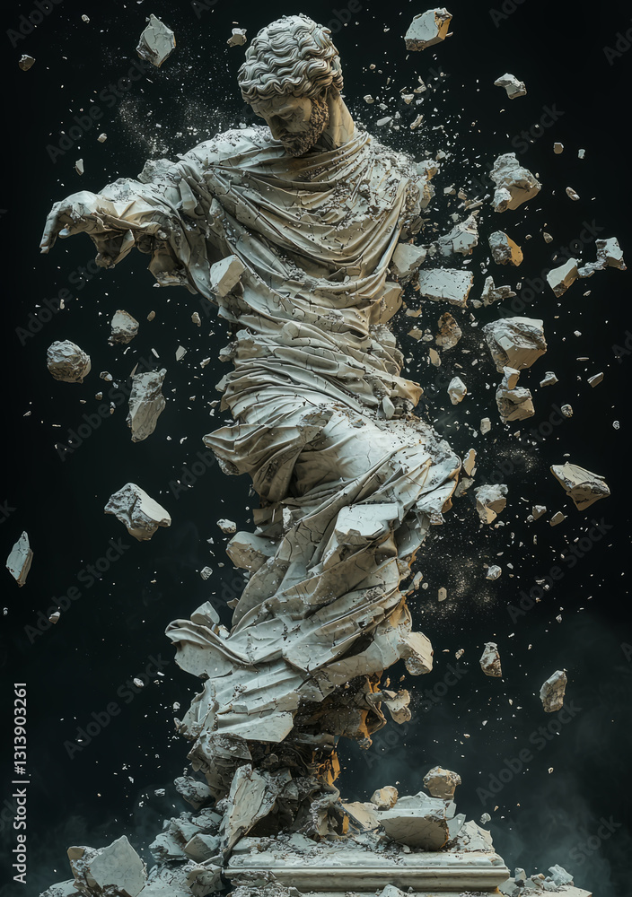 Dynamic transition of a crumbling statue reforming into a dancing ...