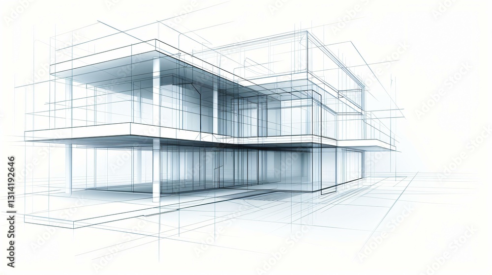 Technical drawing of a high-rise building structure, blueprint ...