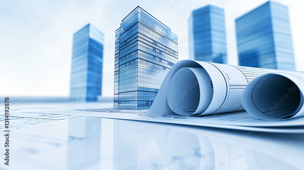 Technical section drawing of a high-rise building, precise ...