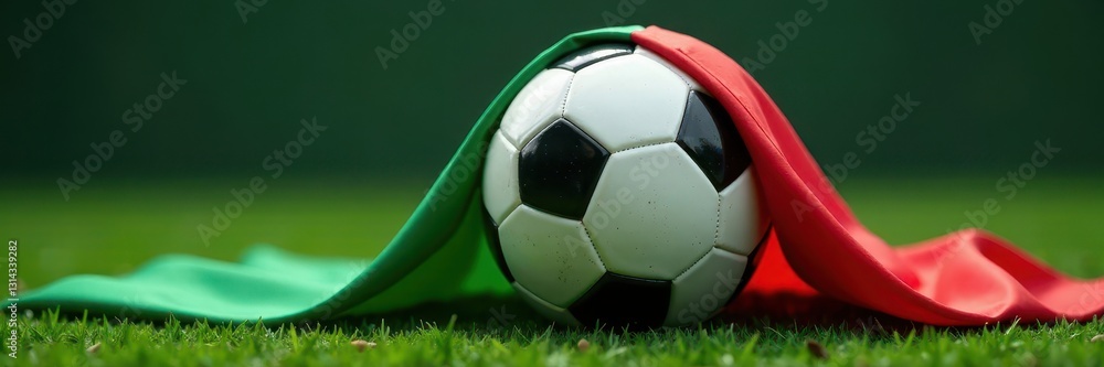 Italian & Mexican flags draped over soccer ball, objet, graphics, ball ...