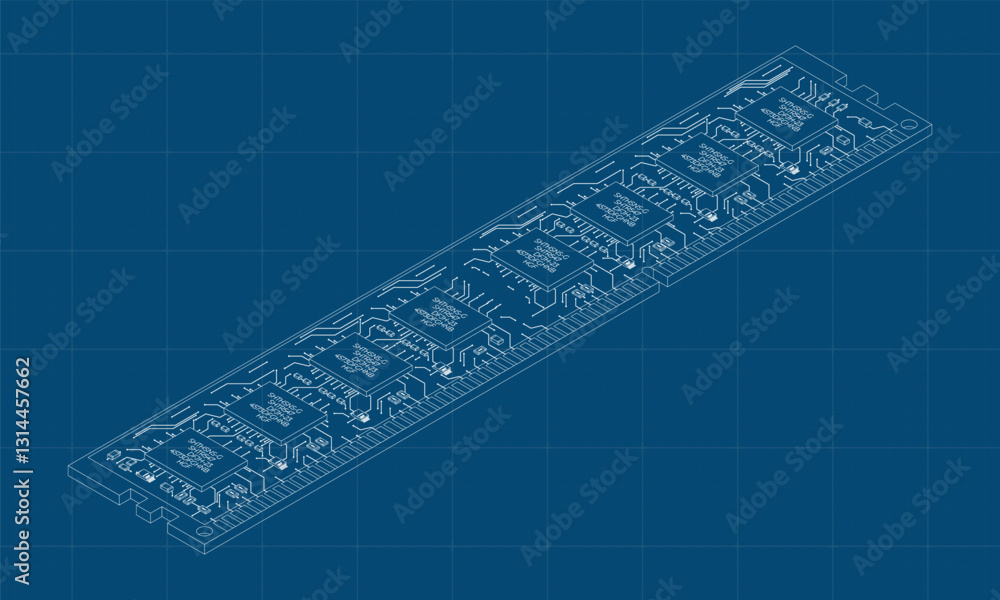 Isometric random access memory blueprint. RAM memory realistic 3d ...